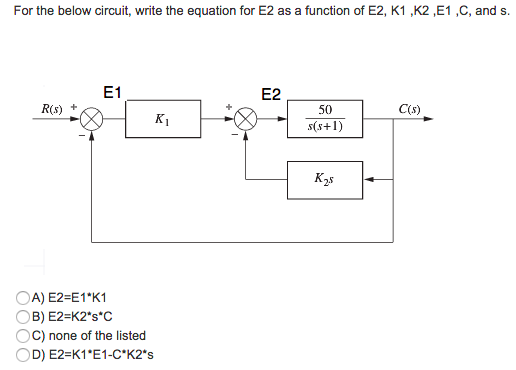 Solved For the below circuit, write the equation for E2 as a | Chegg.com