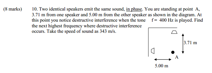 Solved (8 marks) 10. Two identical speakers emit the same | Chegg.com