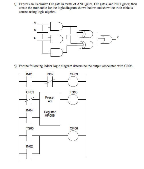 Solved a) Express an Exclusive OR gate in terms of AND | Chegg.com