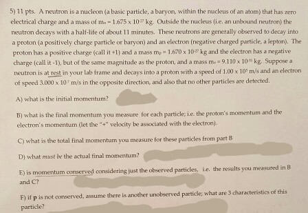 Solved A neutron is a nucleon (a basic particle, a baryon, | Chegg.com