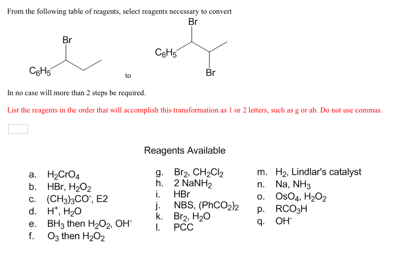 Solved From the following table of reagents, select reagents | Chegg.com