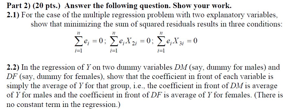 For the case of the multiple regression problem with | Chegg.com