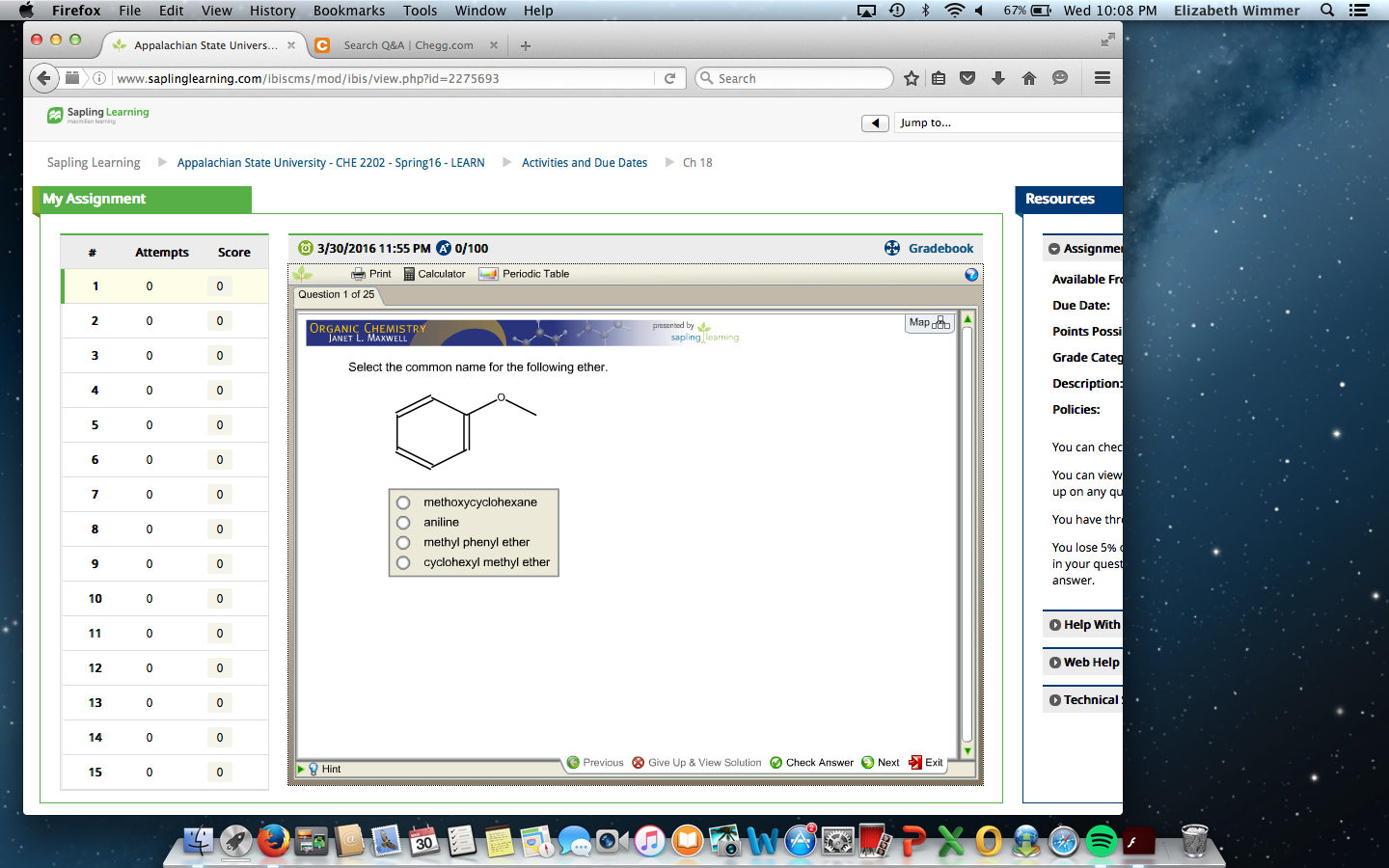 Solved Select the common name for the following ether. | Chegg.com
