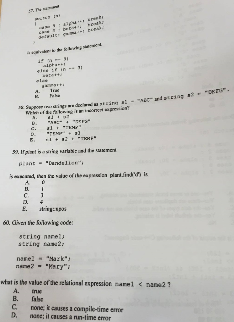 Solved 53. What will be displayed by the following switch | Chegg.com