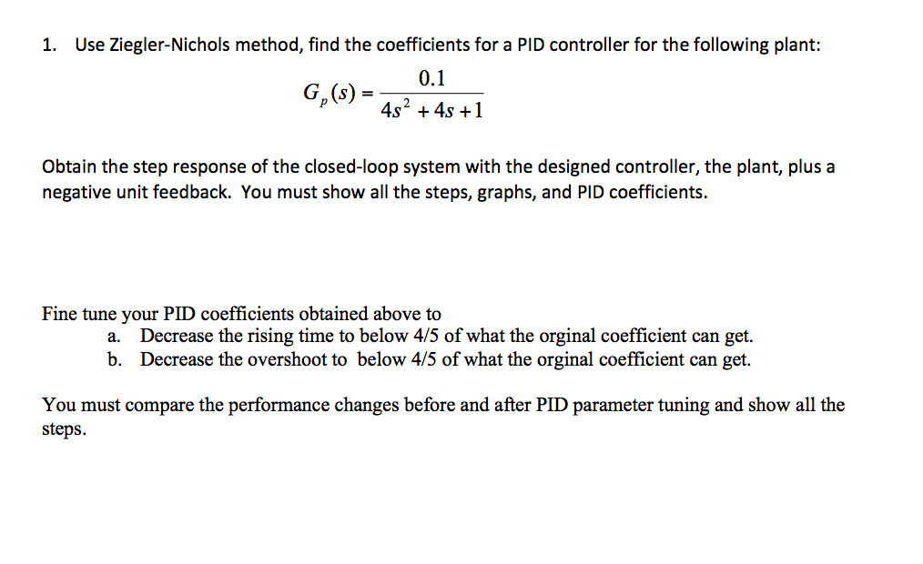 Solved Use Ziegler-Nichols method, find the coefficients for | Chegg.com