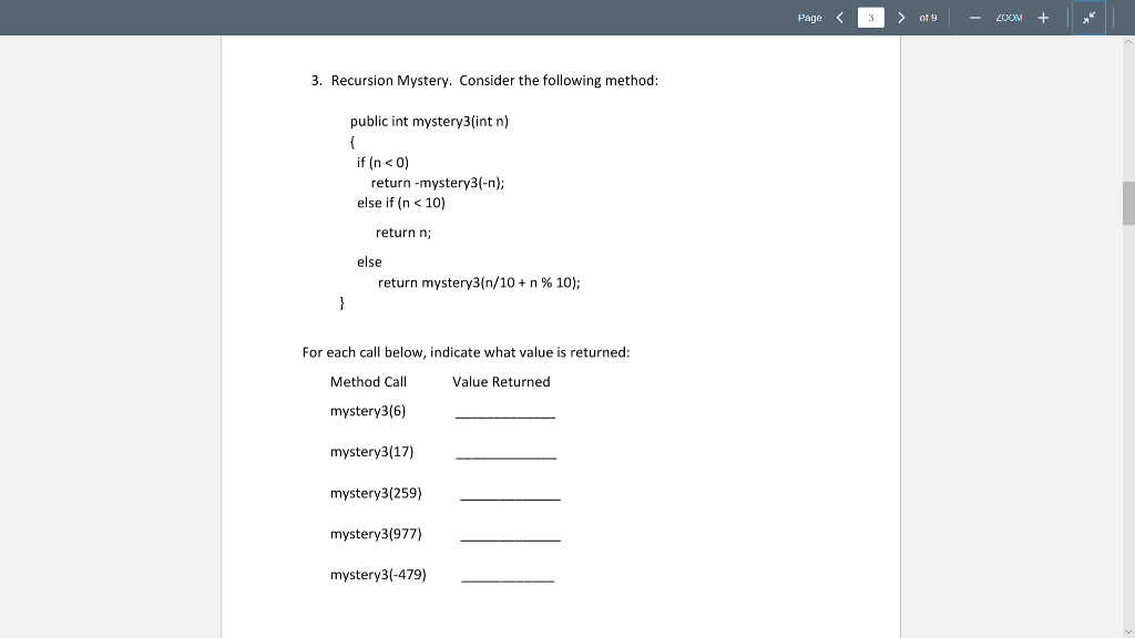 Solved Page ot 9 3. Recursion Mystery. Consider the | Chegg.com