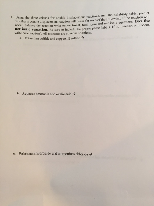 Solved Use the three criteria for double displacement | Chegg.com
