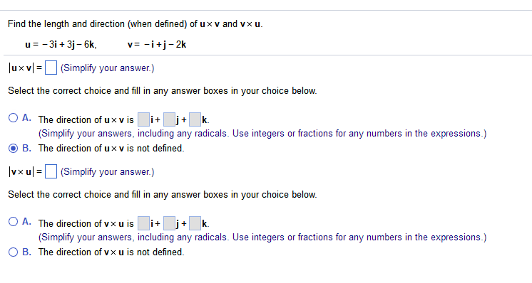 Solved Find the length and direction (when defined) of ux v | Chegg.com