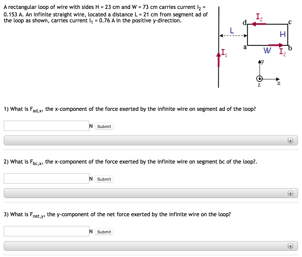 Solved A rectangular loop of wire with sides H = 23 cm and W | Chegg.com