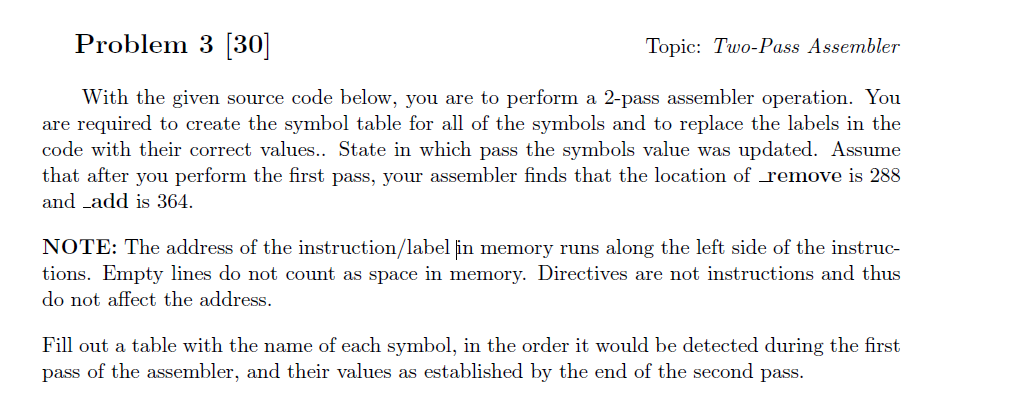 Problem 3 30 Topic Two Pass Assembler With The 4867