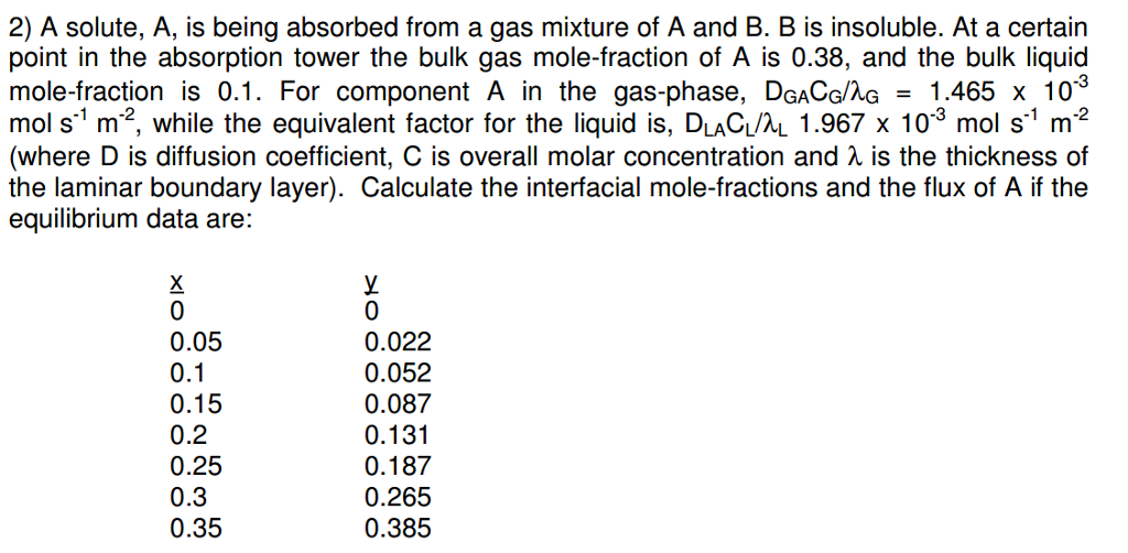 Solved 2) A solute, A, is being absorbed from a gas mixture | Chegg.com