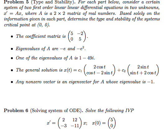 Solved Problem 5 (Type and Stability). For each part below, | Chegg.com