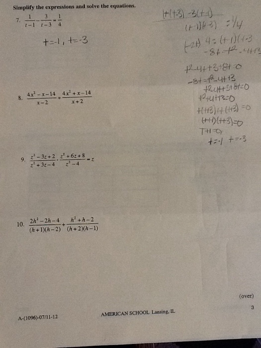 Solved Simplify the expressions and solve the equations. | Chegg.com