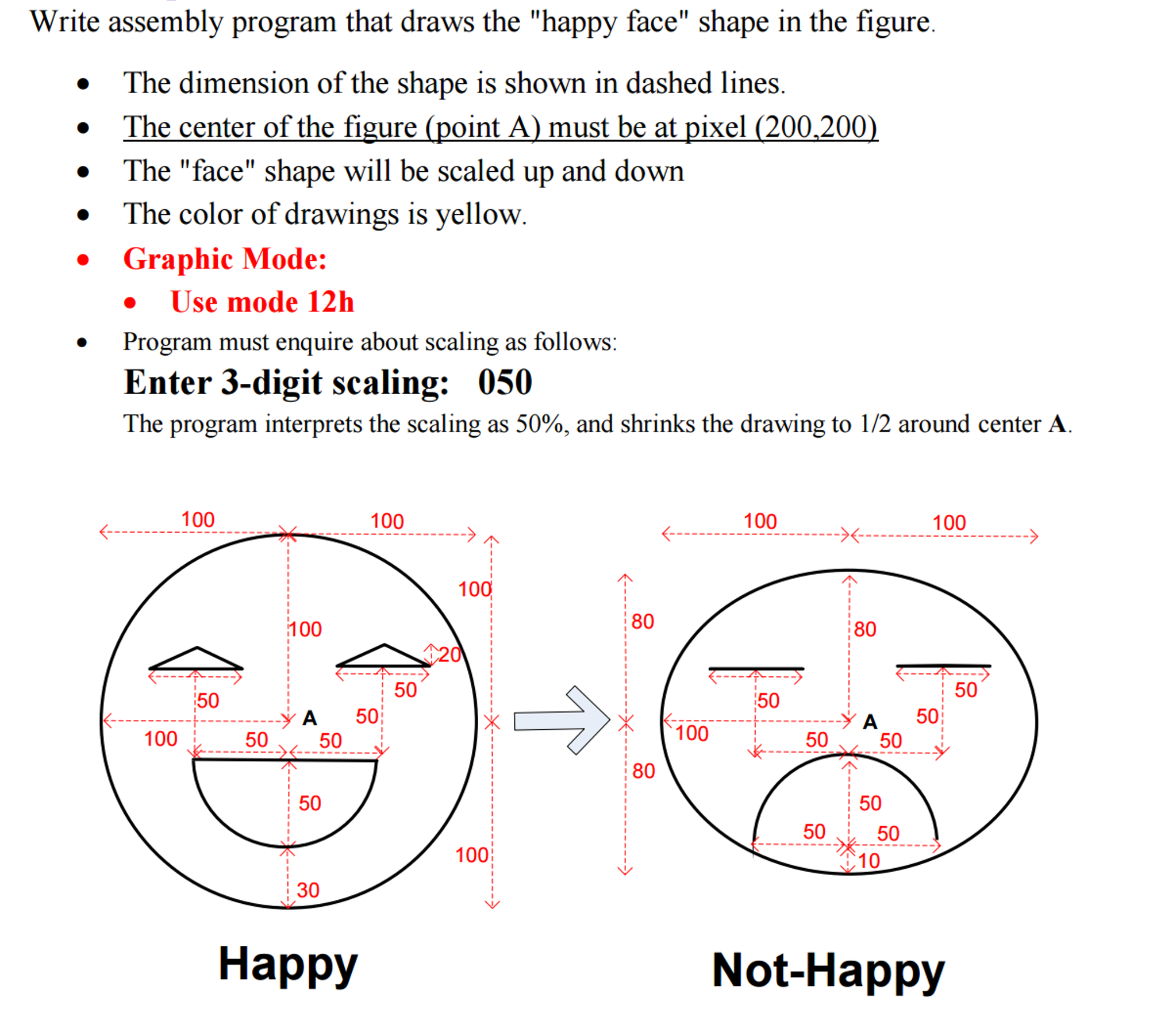 Write assembly program that draws the "happy face" | Chegg.com