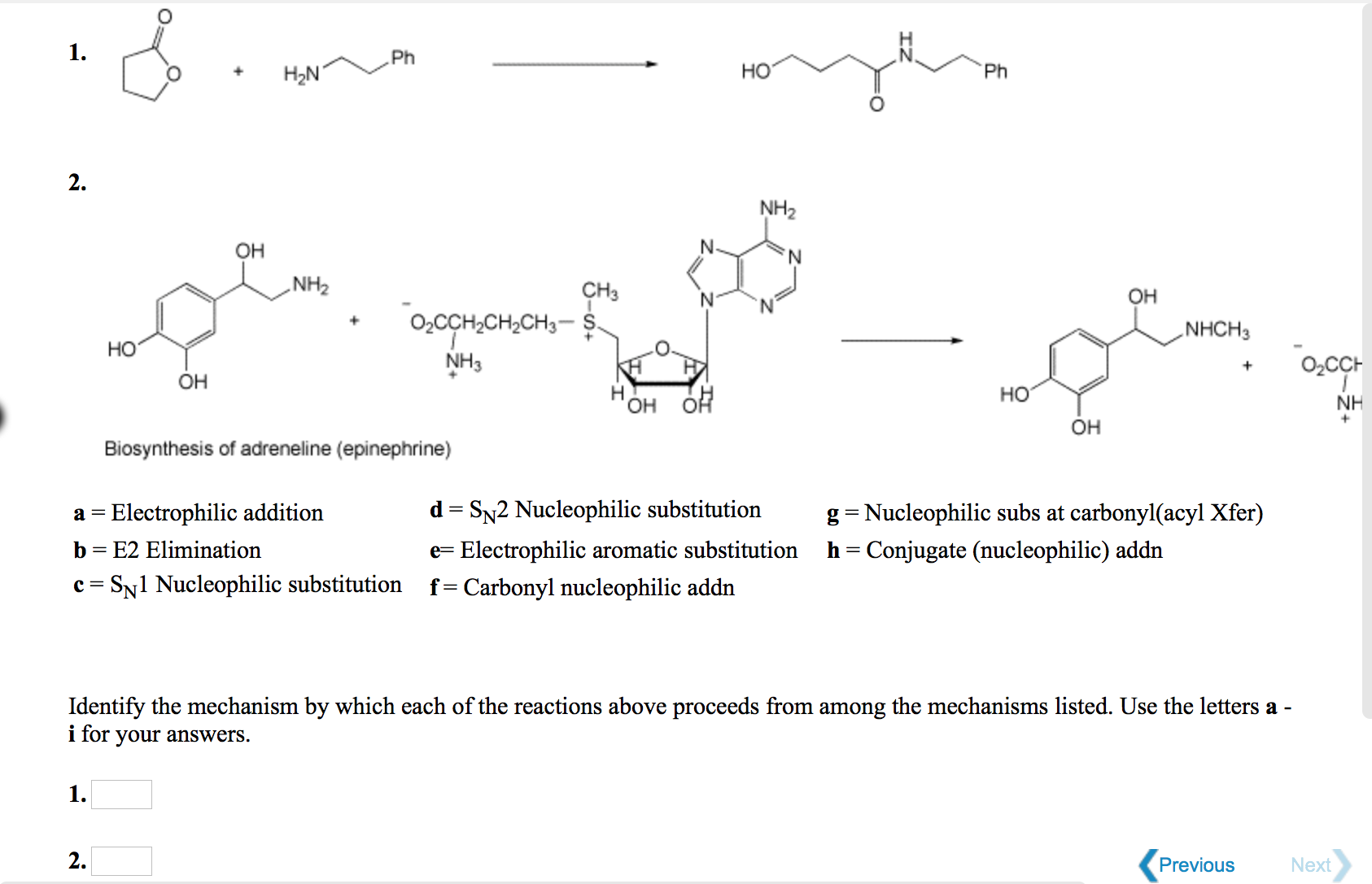 Solved a = Electrophilic addition b = E2 Elimination c = SN1 | Chegg.com