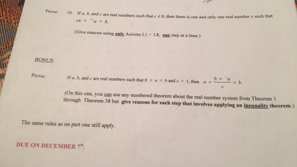 Solved Prove: 10. If a, b, and numbers such 0, then there is | Chegg.com