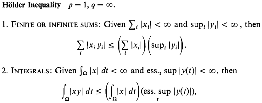 Holder Inequality p = 1, q = infinity. FINITE OR | Chegg.com