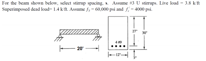 Solved For the beam shown below, select stirrup spacing. | Chegg.com