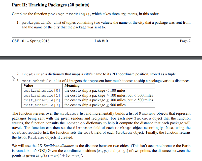 Solved Part II: Tracking Packages (20 points) Complete the | Chegg.com