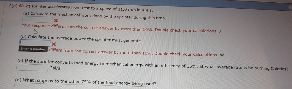 Solved A(n) 68-kg sprinter accelerates from rest to a speed | Chegg.com