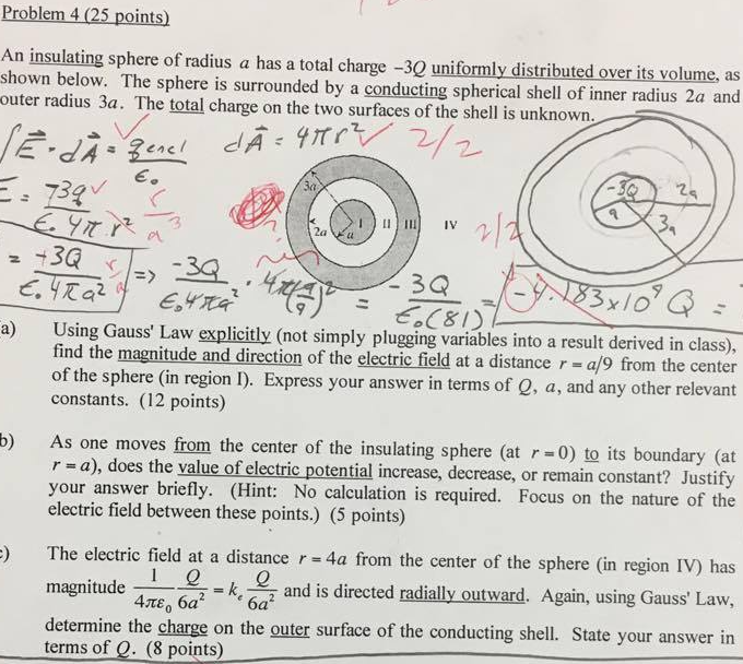Solved An insulating sphere of radius a has a total charge | Chegg.com