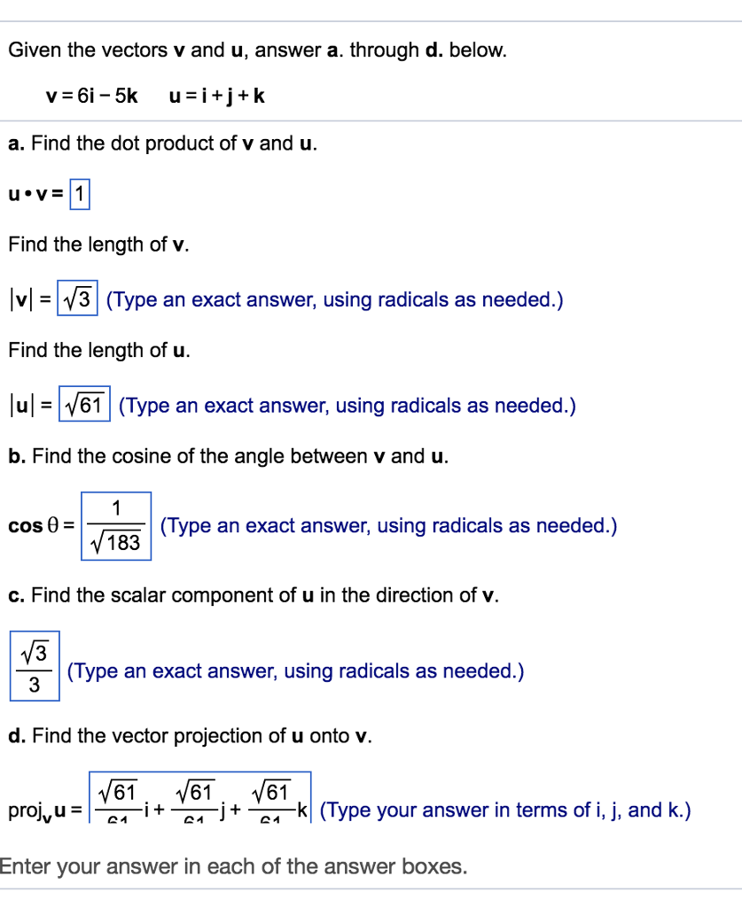 Solved Given the vectors v and u, answer a. through d. below | Chegg.com