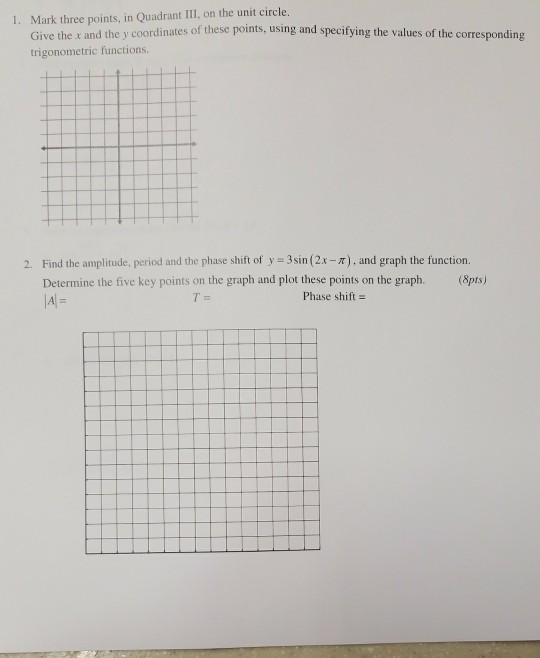 Solved Mark three points, in Quadrant III, on the unit | Chegg.com