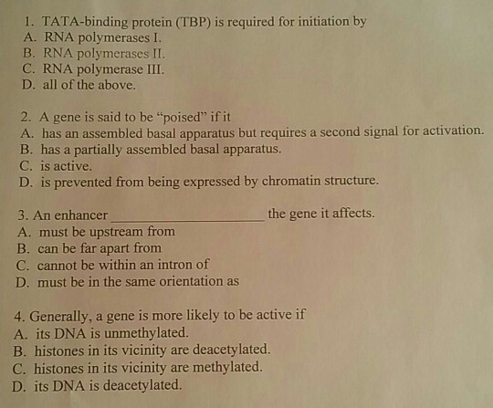 Solved 1. TATA-binding protein (TBP) is required for | Chegg.com