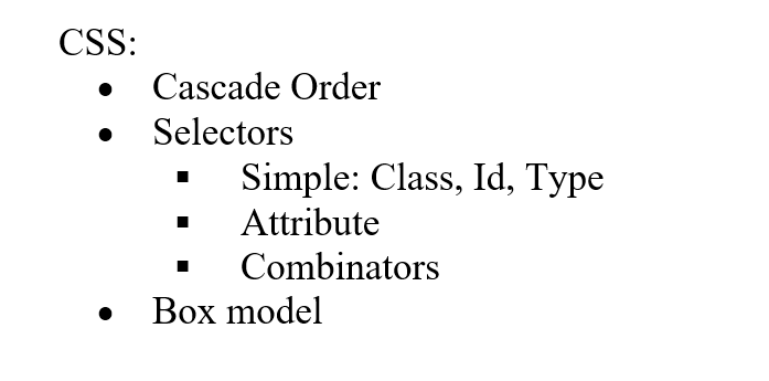 Solved CSS: » Cascade Order . Selectors - Simple: Class, Id, | Chegg.com