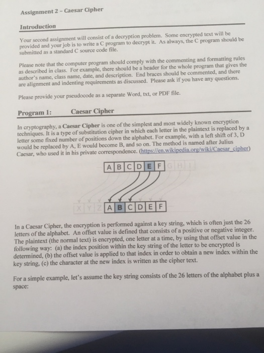 Solved Assignment 2- Caesar Cipher Introduction Your second | Chegg.com