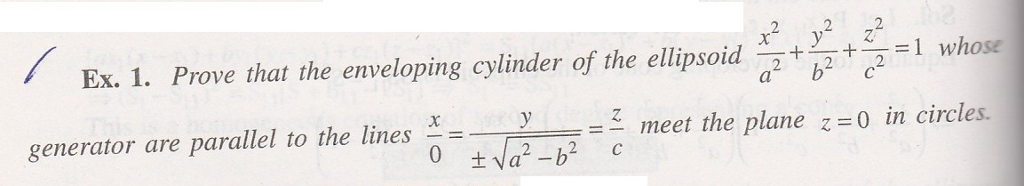 Solved Ex. 1. Prove that the enveloping cylinder of the | Chegg.com