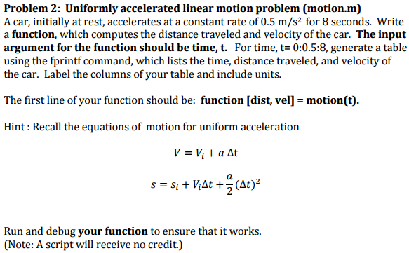Solved Problem 2: Uniformly accelerated linear motion | Chegg.com