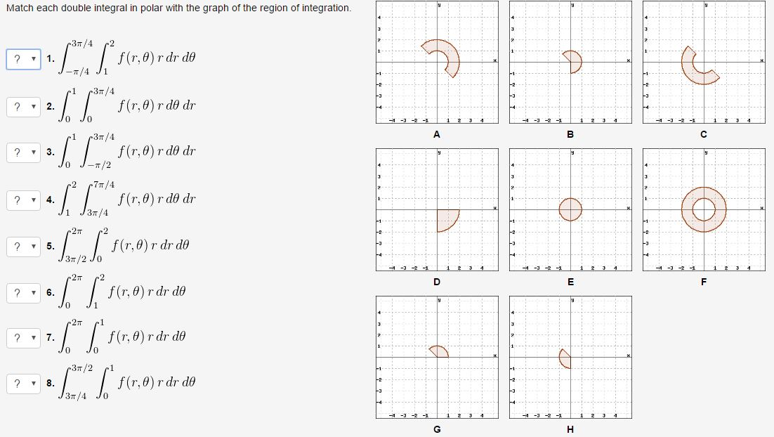 Solved Match each double integral in polar with the graph of | Chegg.com