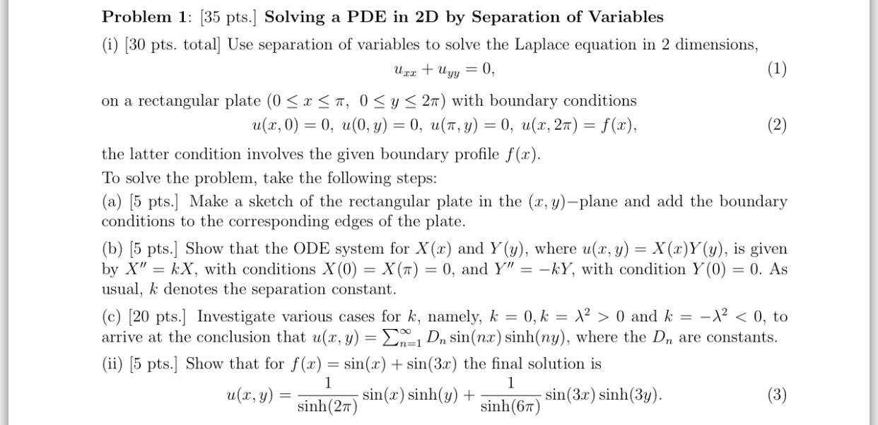 Solved Solving a PDE in 2D by Separation of Variables Use | Chegg.com