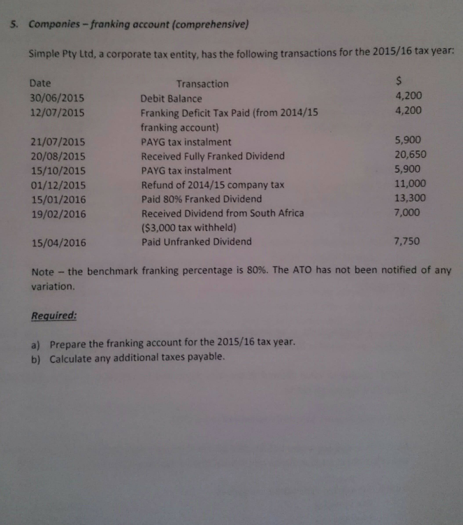 Solved 5. Componies-franking account (comprehensive) Simple | Chegg.com