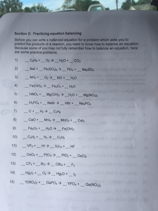 Solved Section 2: Practicing equation balancing Before you | Chegg.com Solved Section 2: Practicing equation balancing Before you | Chegg.com
