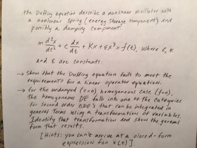 The Doffing equation describe a non linear oscillator | Chegg.com