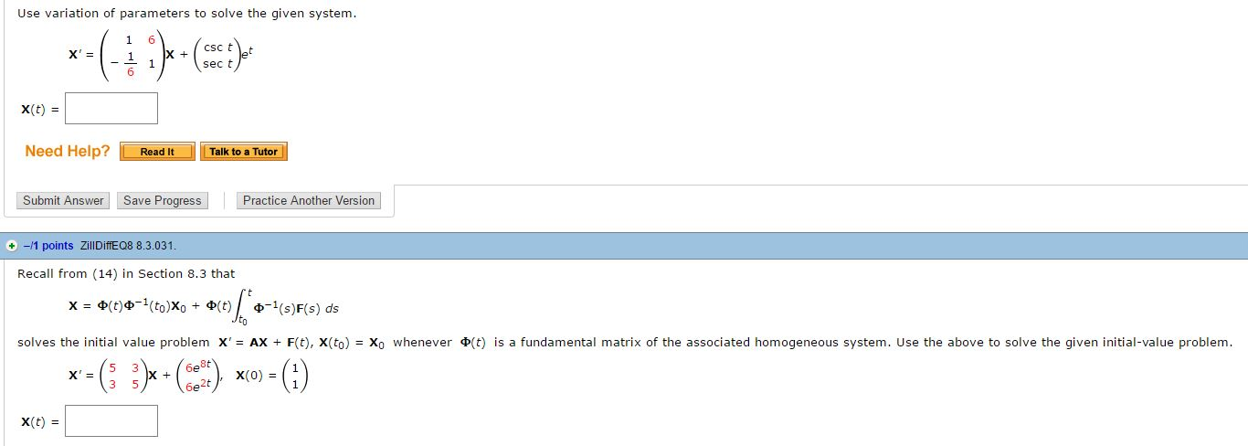 Solved Use Variation Of Parameters To Solve The Given