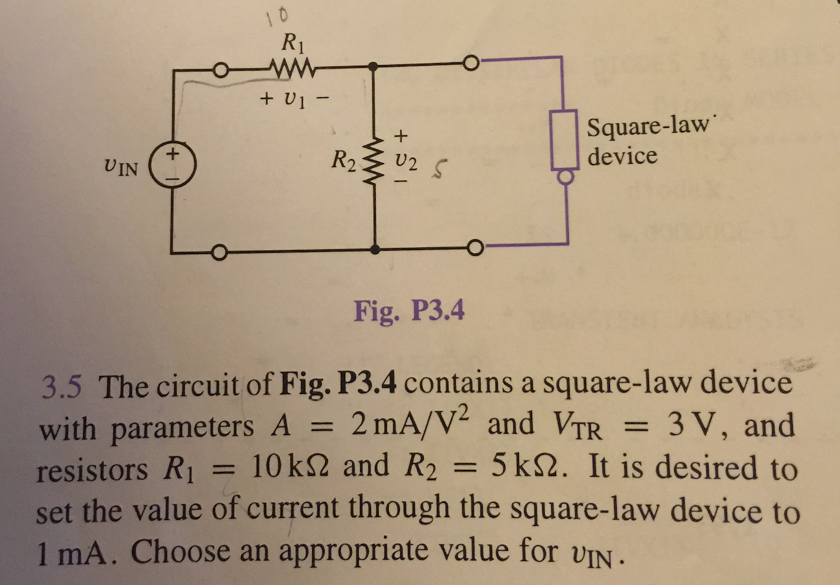 Solved The circuit of Fig. P3.4 contains a square-law device | Chegg.com