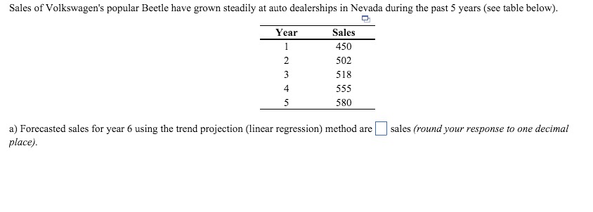 Solved Sales of Volkswagen's popular Beetle have grown | Chegg.com