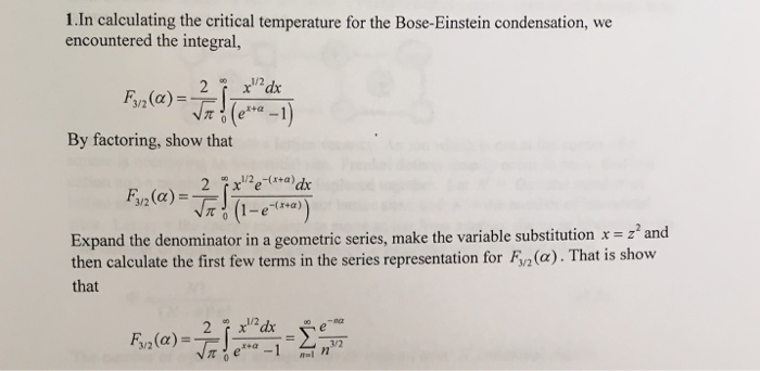 Solved In calculating the critical temperature for the | Chegg.com