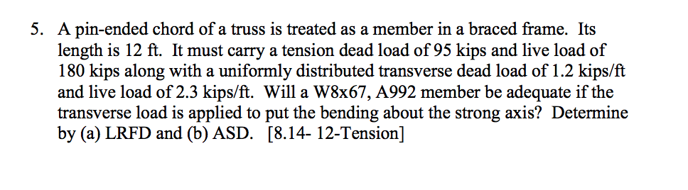 Solved A pin-ended chord of a truss is treated as a member | Chegg.com