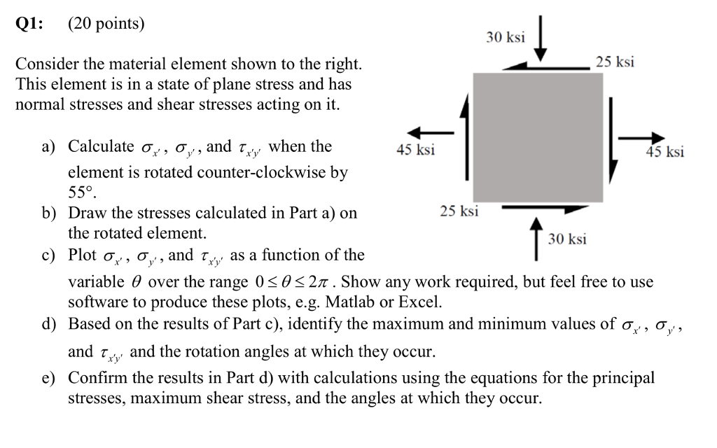 Solved Q1: (20 points) 30 ksi 25 ksi Consider the material | Chegg.com