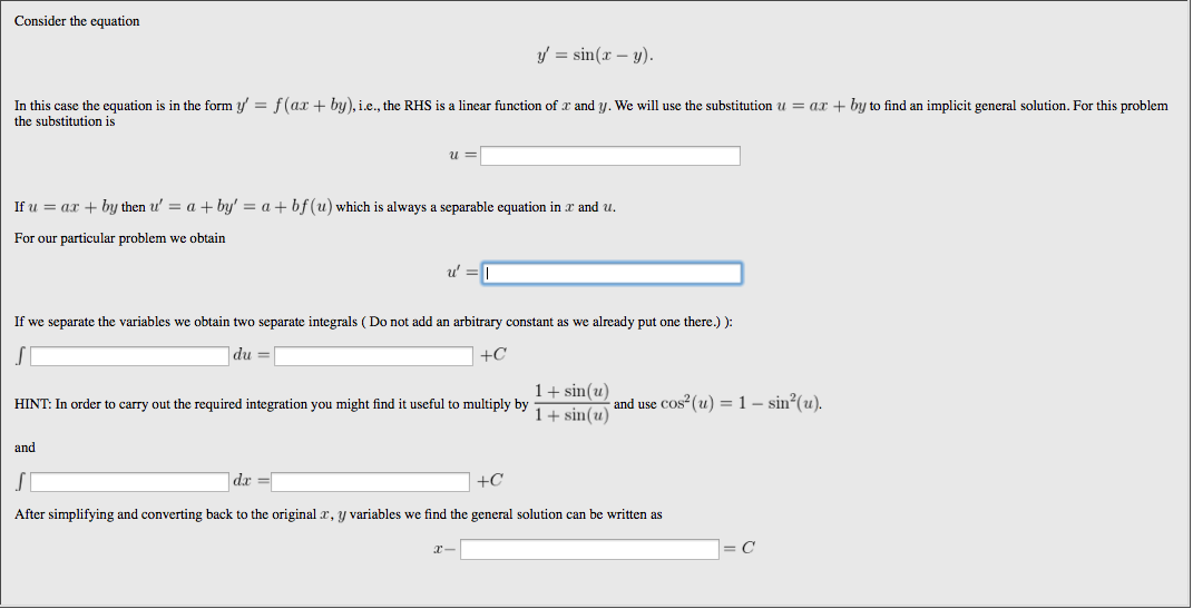 Solved Consider the equation y' = sin(x - y). In this ease | Chegg.com