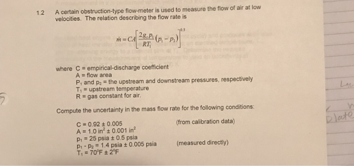 Solved A certain obstruction-type flow-meter is used to | Chegg.com