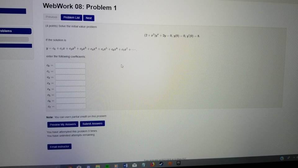 Solved WebWork 08: Problem 1 Previous Problem List Next (4 | Chegg.com