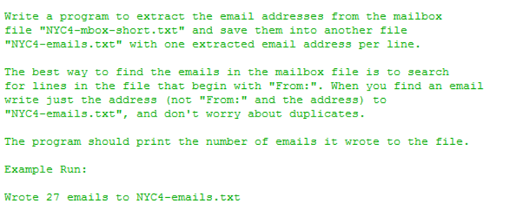 Solved Write a program to extract the email addresses from | Chegg.com