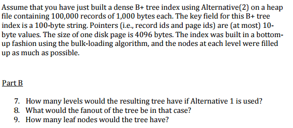 Assume that you have just built a dense B+ tree index | Chegg.com