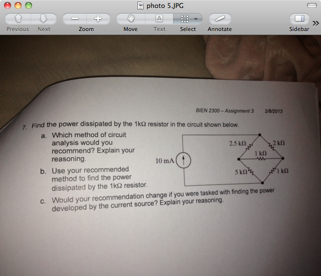 Solved Find the power dissipated by the 1kohm resistor in | Chegg.com