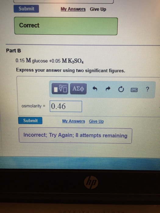 Solved Submit My Answers Give Up Correct Part B 0.15 M | Chegg.com